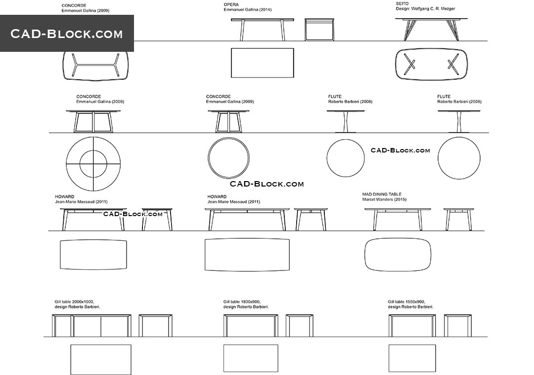 Designer Dining Table CAD Blocks In DWG